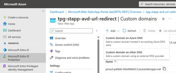 Redirect AVD URL with a static web app