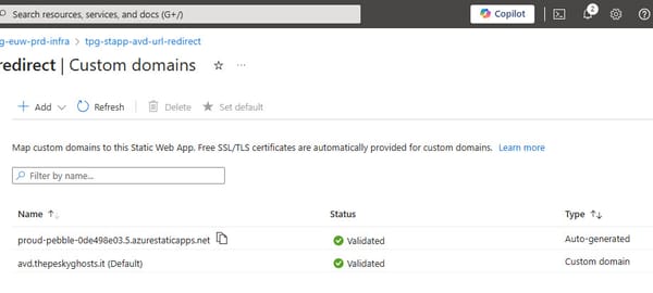 Redirect AVD URL with a static web app
